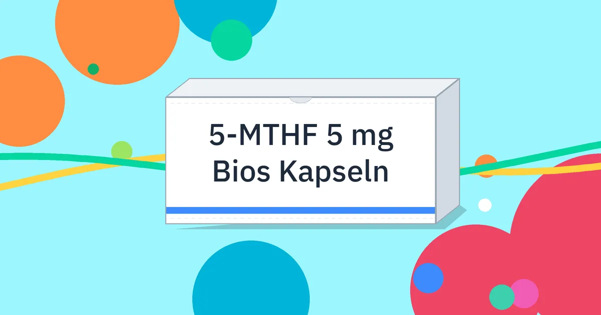 Symbolbild: Packung mit der Aufschrift 5-MTHF 5 mg Bios Kapseln (PZN 20051962) – Verfügbarkeit und Bezug in Apotheken in Frankfurt am Main