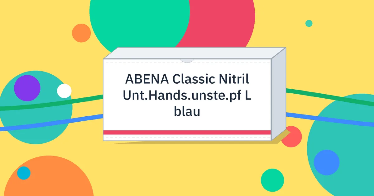 Symbolbild: Packung mit der Aufschrift ABENA Classic Nitril Unt.Hands.unste.pf L blau (PZN 12519776) – Verfügbarkeit und Bezug in Apotheken in Frankfurt am Main