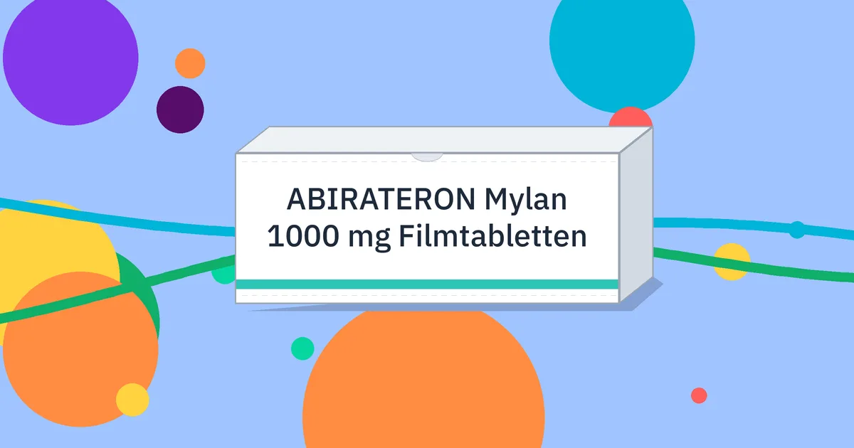 Symbolbild: Packung mit der Aufschrift ABIRATERON Mylan 1000 mg Filmtabletten (PZN 19540791) – Verfügbarkeit und Bezug in Apotheken in Frankfurt am Main