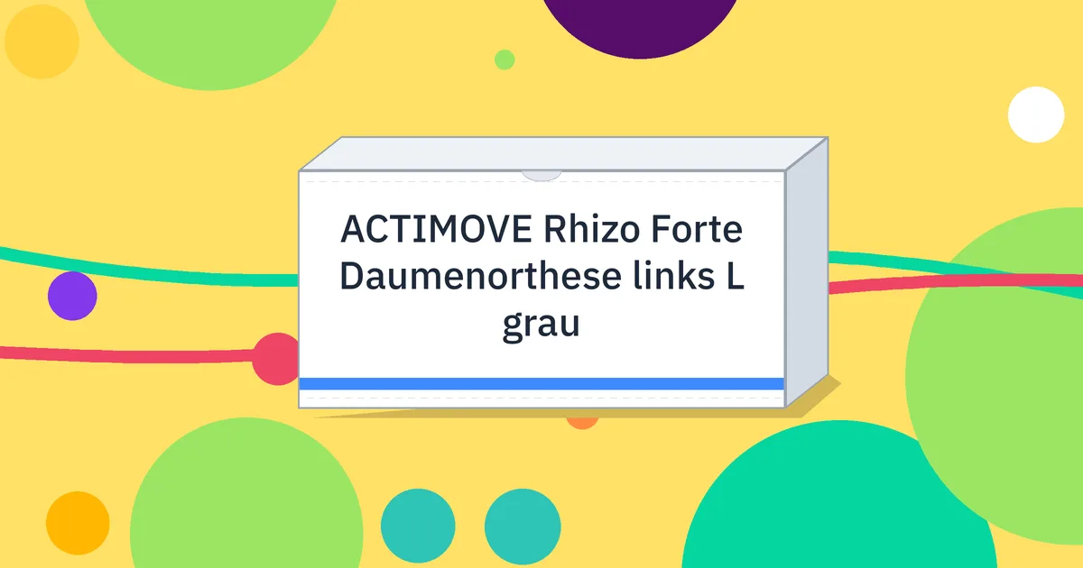 Symbolbild: Packung mit der Aufschrift ACTIMOVE Rhizo Forte Daumenorthese links L grau (PZN 17949292) – Verfügbarkeit und Bezug in Apotheken in Frankfurt am Main