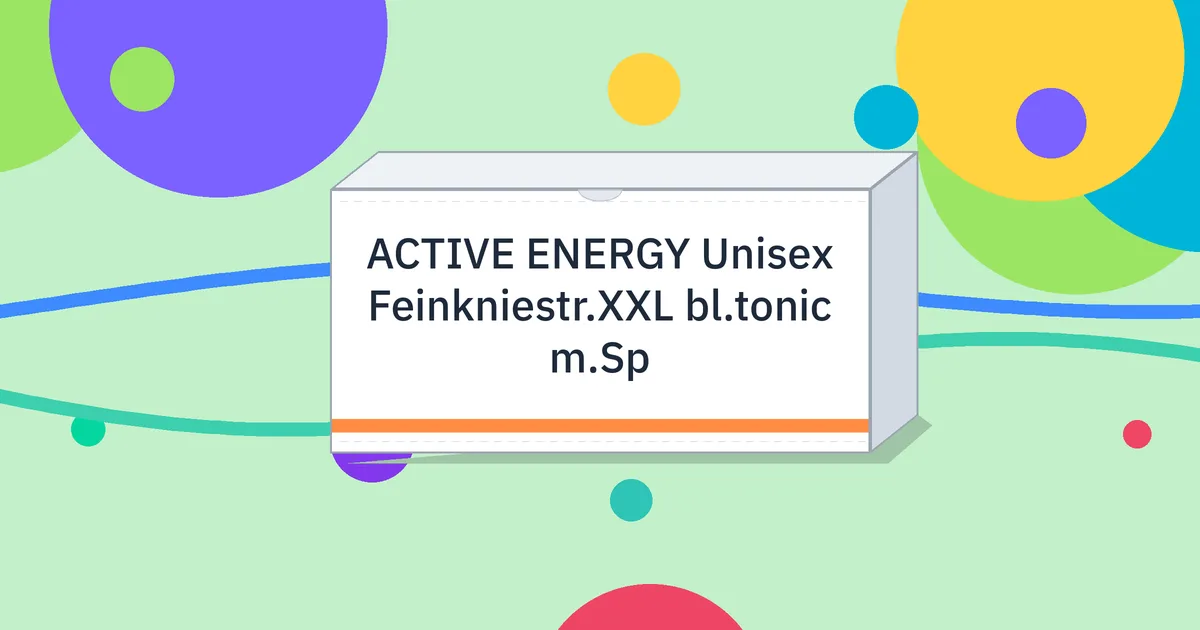 Symbolbild: Packung mit der Aufschrift ACTIVE ENERGY Unisex Feinkniestr.XXL bl.tonic m.Sp (PZN 16194265) – Verfügbarkeit und Bezug in Apotheken in Frankfurt am Main