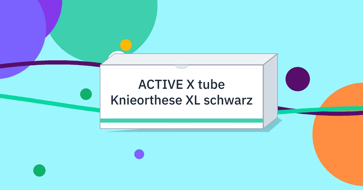 Symbolbild: Packung mit der Aufschrift ACTIVE X tube Knieorthese XL schwarz (PZN 11557763) – Verfügbarkeit und Bezug in Apotheken in Frankfurt am Main