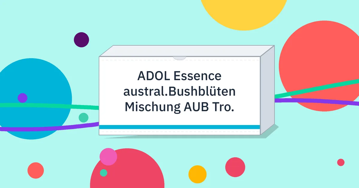 Symbolbild: Packung mit der Aufschrift ADOL Essence austral.Bushblüten Mischung AUB Tro. (PZN 05000772) – Verfügbarkeit und Bezug in Apotheken in Frankfurt am Main