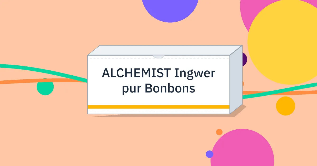 Symbolbild: Packung mit der Aufschrift ALCHEMIST Ingwer pur Bonbons (PZN 17153268) – Verfügbarkeit und Bezug in Apotheken in Frankfurt am Main