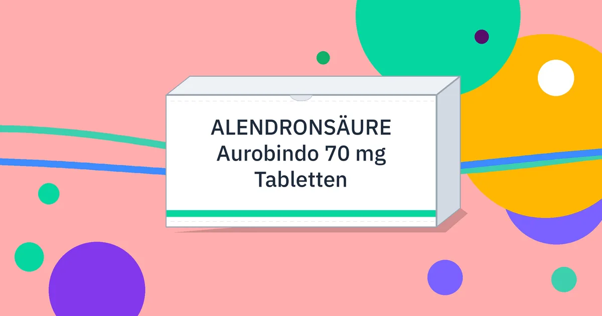 Symbolbild: Packung mit der Aufschrift ALENDRONSÄURE Aurobindo 70 mg Tabletten (PZN 09636107) – Verfügbarkeit und Bezug in Apotheken in Frankfurt am Main