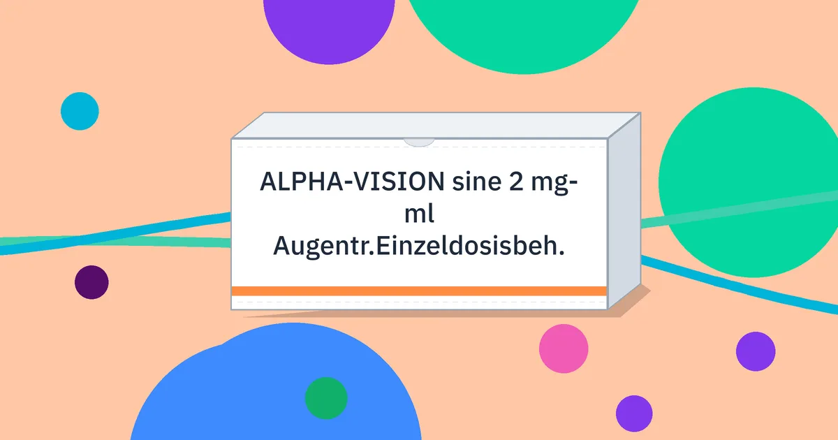 Symbolbild: Packung mit der Aufschrift ALPHA-VISION sine 2 mg-ml Augentr.Einzeldosisbeh. (PZN 19984654) – Verfügbarkeit und Bezug in Apotheken in Frankfurt am Main