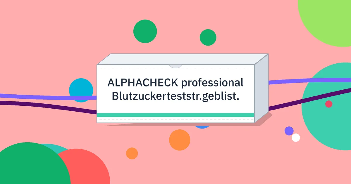 Symbolbild: Packung mit der Aufschrift ALPHACHECK professional Blutzuckerteststr.geblist. (PZN 10329014) – Verfügbarkeit und Bezug in Apotheken in Frankfurt am Main