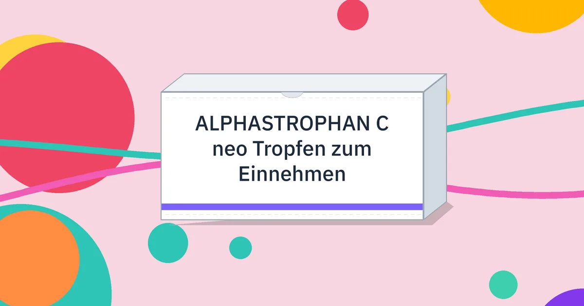 Symbolbild: Packung mit der Aufschrift ALPHASTROPHAN C neo Tropfen zum Einnehmen (PZN 17859637) – Verfügbarkeit und Bezug in Apotheken in Frankfurt am Main