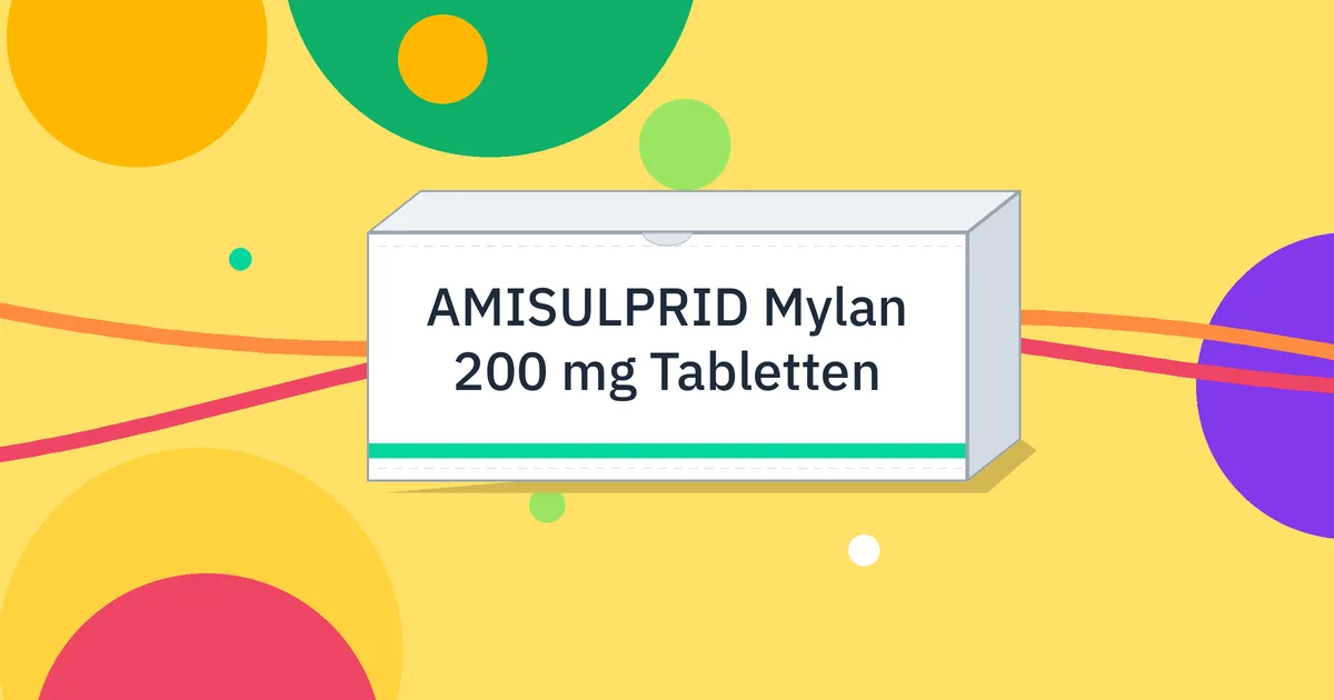 Symbolbild: Packung mit der Aufschrift AMISULPRID Mylan 200 mg Tabletten (PZN 10823760) – Verfügbarkeit und Bezug in Apotheken in Frankfurt am Main