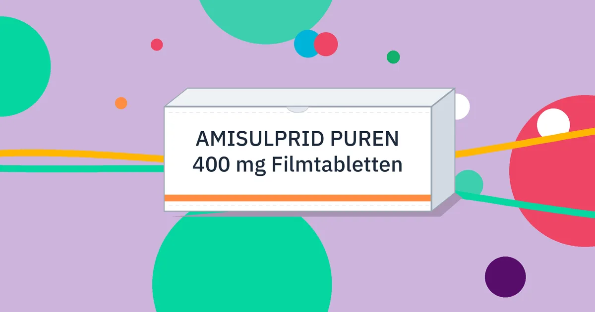 Symbolbild: Packung mit der Aufschrift AMISULPRID PUREN 400 mg Filmtabletten (PZN 13655547) – Verfügbarkeit und Bezug in Apotheken in Frankfurt am Main