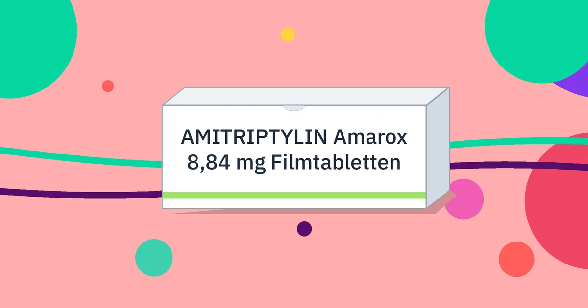 Symbolbild: Packung mit der Aufschrift AMITRIPTYLIN Amarox 8,84 mg Filmtabletten (PZN 19276414) – Verfügbarkeit und Bezug in Apotheken in Frankfurt am Main