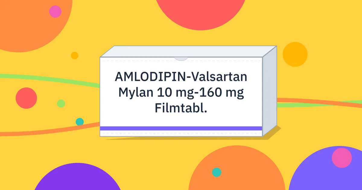 Symbolbild: Packung mit der Aufschrift AMLODIPIN-Valsartan Mylan 10 mg-160 mg Filmtabl. (PZN 12390288) – Verfügbarkeit und Bezug in Apotheken in Frankfurt am Main