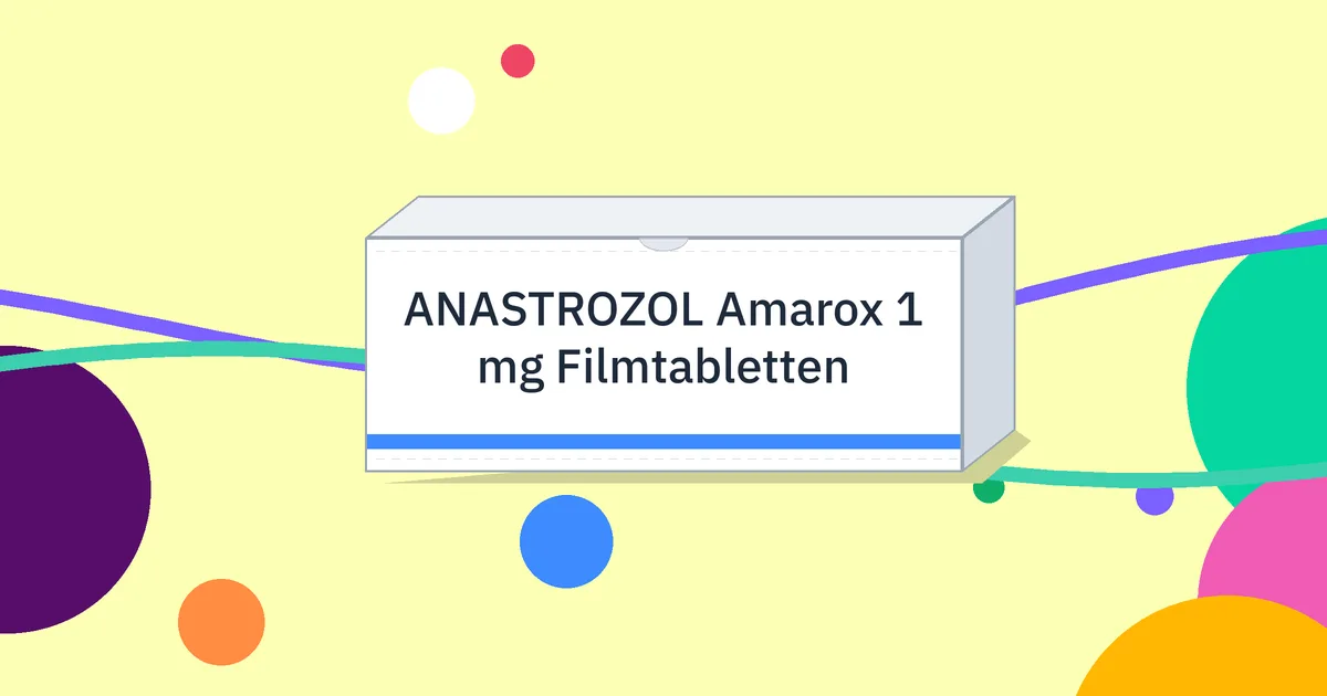 Symbolbild: Packung mit der Aufschrift ANASTROZOL Amarox 1 mg Filmtabletten (PZN 16804640) – Verfügbarkeit und Bezug in Apotheken in Frankfurt am Main