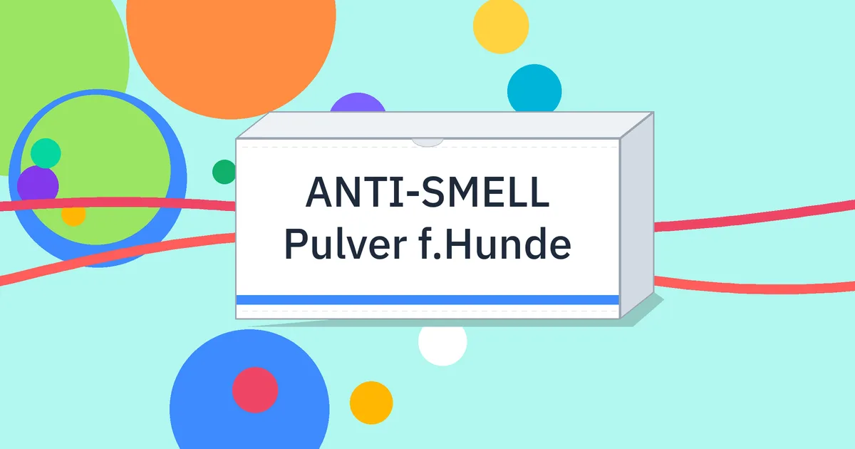 Symbolbild: Packung mit der Aufschrift ANTI-SMELL Pulver f.Hunde (PZN 20862548) – Verfügbarkeit und Bezug in Apotheken in Frankfurt am Main