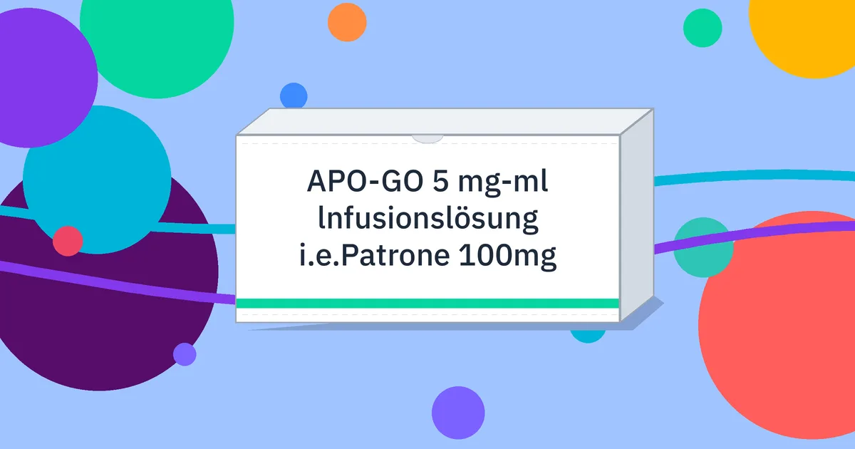 Symbolbild: Packung mit der Aufschrift APO-GO 5 mg-ml lnfusionslösung i.e.Patrone 100mg (PZN 17414444) – Verfügbarkeit und Bezug in Apotheken in Frankfurt am Main