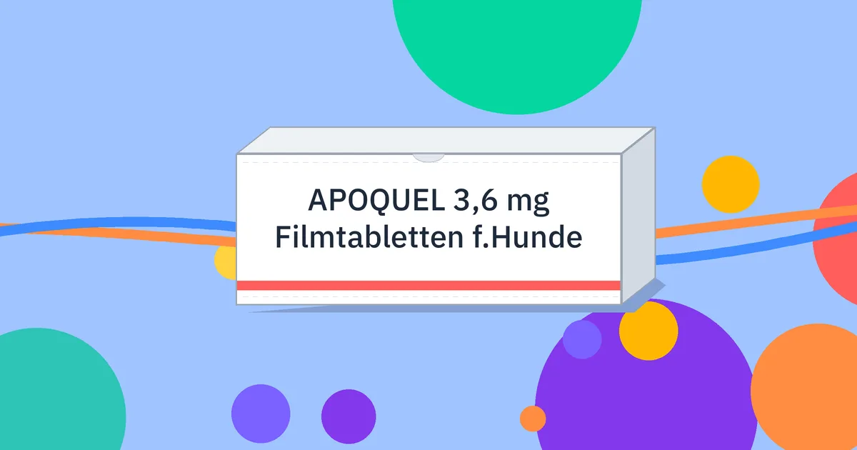 Symbolbild: Packung mit der Aufschrift APOQUEL 3,6 mg Filmtabletten f.Hunde (PZN 17937840) – Verfügbarkeit und Bezug in Apotheken in Frankfurt am Main