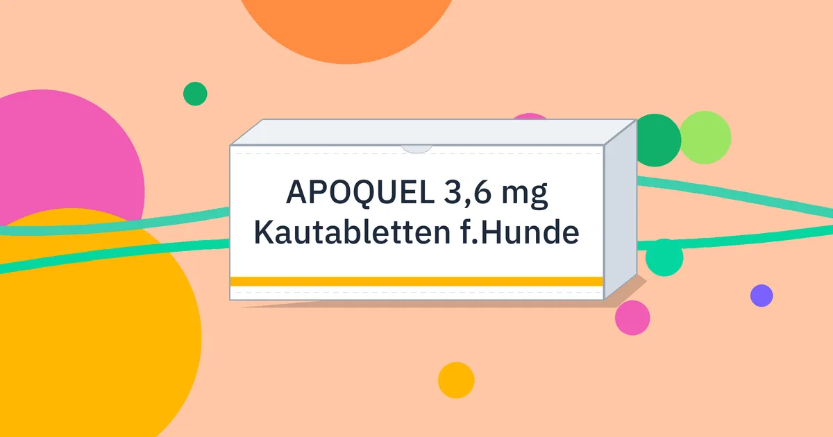 Symbolbild: Packung mit der Aufschrift APOQUEL 3,6 mg Kautabletten f.Hunde (PZN 18228531) – Verfügbarkeit und Bezug in Apotheken in Frankfurt am Main