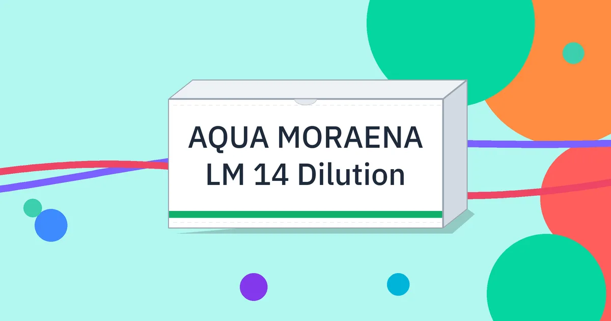 Symbolbild: Packung mit der Aufschrift AQUA MORAENA LM 14 Dilution (PZN 13755384) – Verfügbarkeit und Bezug in Apotheken in Frankfurt am Main