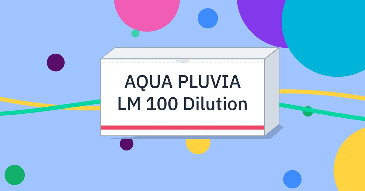 Symbolbild: Packung mit der Aufschrift AQUA PLUVIA LM 100 Dilution (PZN 12766256) – Verfügbarkeit und Bezug in Apotheken in Frankfurt am Main