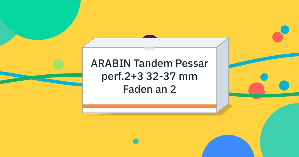 Symbolbild: Packung mit der Aufschrift ARABIN Tandem Pessar perf.2+3 32-37 mm Faden an 2 (PZN 16928052) – Verfügbarkeit und Bezug in Apotheken in Frankfurt am Main