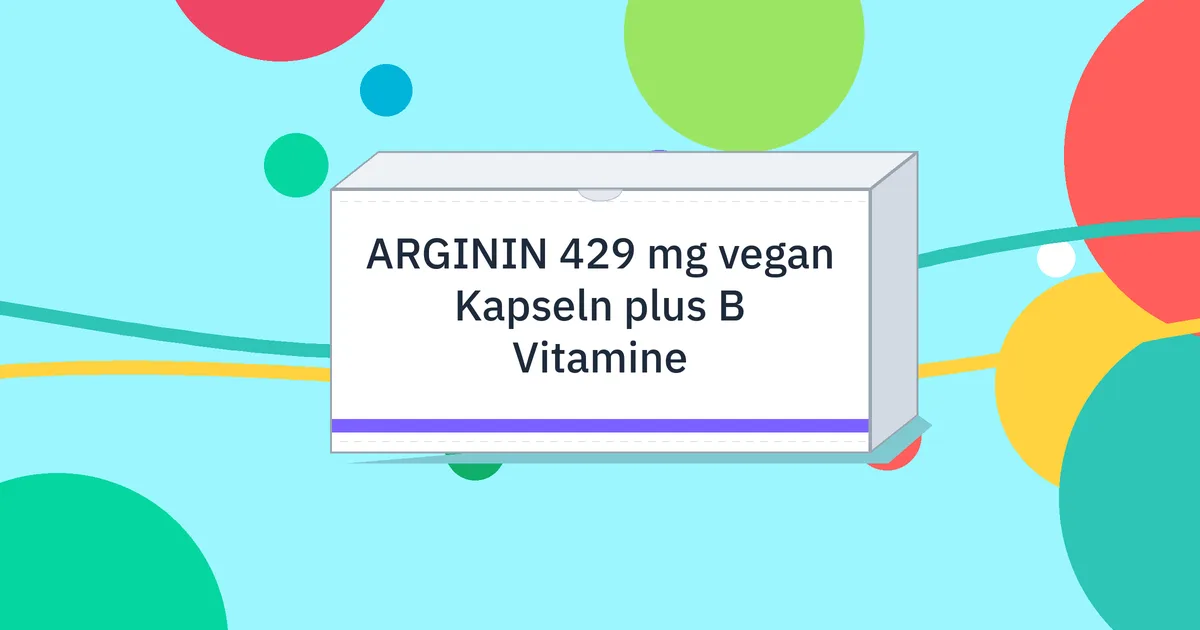 Symbolbild: Packung mit der Aufschrift ARGININ 429 mg vegan Kapseln plus B Vitamine (PZN 15607446) – Verfügbarkeit und Bezug in Apotheken in Frankfurt am Main