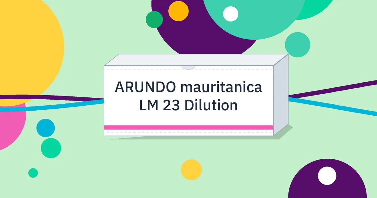 Symbolbild: Packung mit der Aufschrift ARUNDO mauritanica LM 23 Dilution (PZN 12781238) – Verfügbarkeit und Bezug in Apotheken in Frankfurt am Main