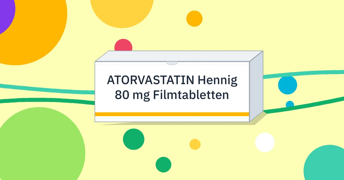 Symbolbild: Packung mit der Aufschrift ATORVASTATIN Hennig 80 mg Filmtabletten (PZN 09533324) – Verfügbarkeit und Bezug in Apotheken in Frankfurt am Main
