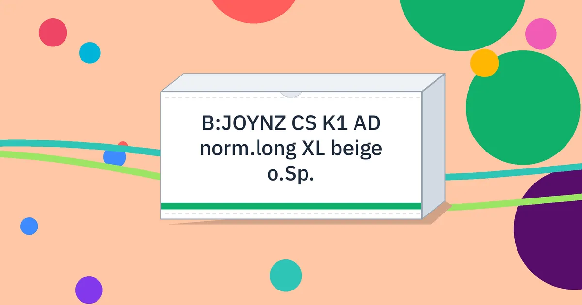 Symbolbild: Packung mit der Aufschrift B:JOYNZ CS K1 AD norm.long XL beige o.Sp. (PZN 20528200) – Verfügbarkeit und Bezug in Apotheken in Frankfurt am Main