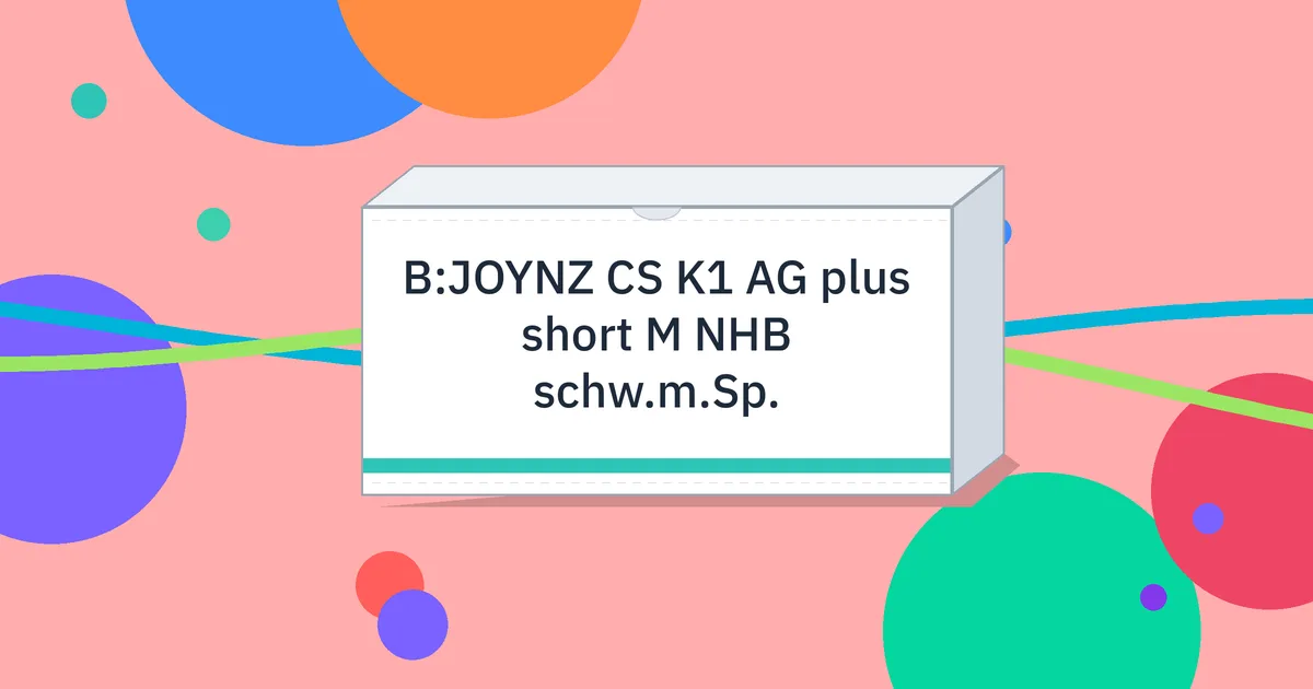 Symbolbild: Packung mit der Aufschrift B:JOYNZ CS K1 AG plus short M NHB schw.m.Sp. (PZN 20530823) – Verfügbarkeit und Bezug in Apotheken in Frankfurt am Main