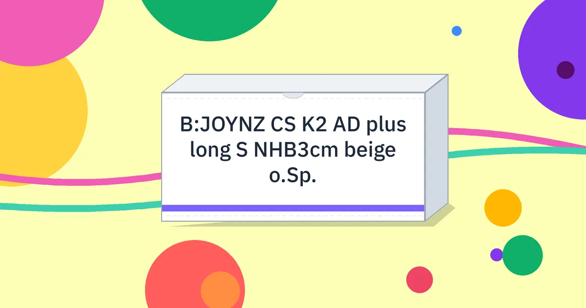 Symbolbild: Packung mit der Aufschrift B:JOYNZ CS K2 AD plus long S NHB3cm beige o.Sp. (PZN 20527353) – Verfügbarkeit und Bezug in Apotheken in Frankfurt am Main
