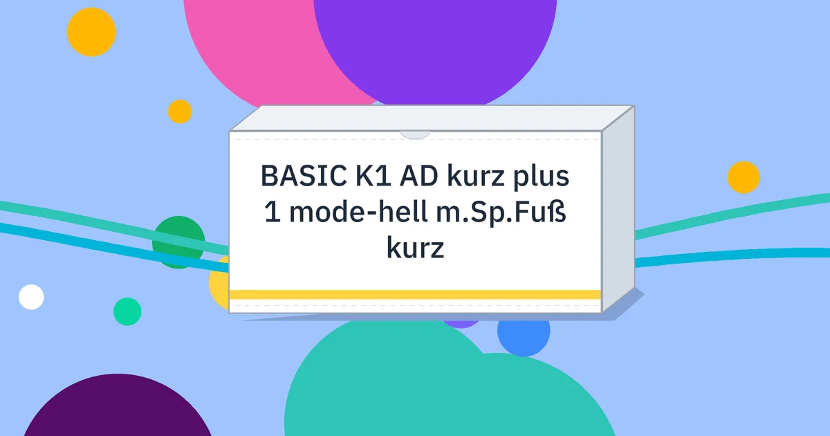 Symbolbild: Packung mit der Aufschrift BASIC K1 AD kurz plus 1 mode-hell m.Sp.Fuß kurz (PZN 20257072) – Verfügbarkeit und Bezug in Apotheken in Frankfurt am Main