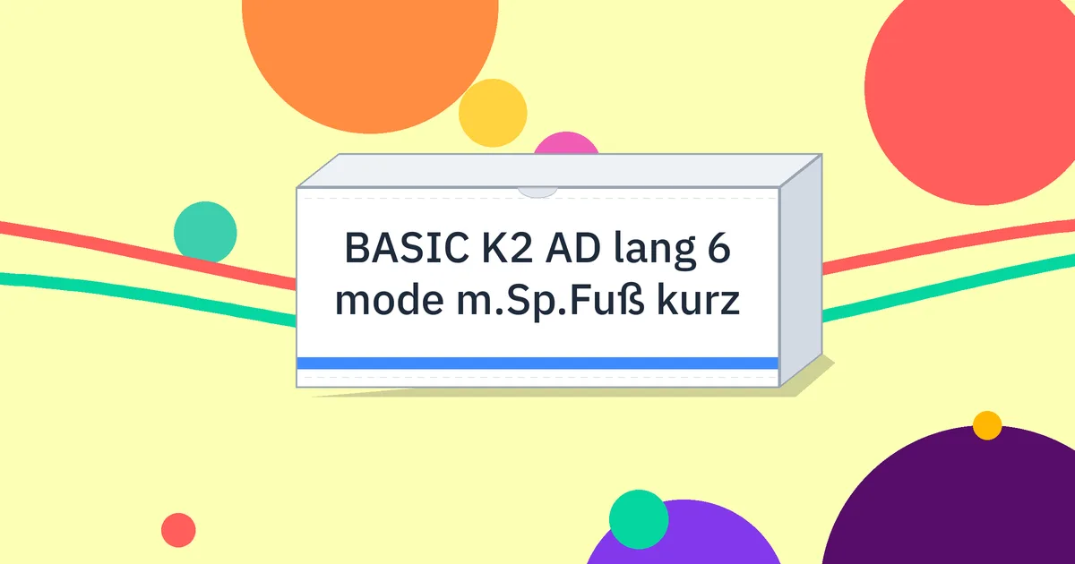 Symbolbild: Packung mit der Aufschrift BASIC K2 AD lang 6 mode m.Sp.Fuß kurz (PZN 20265887) – Verfügbarkeit und Bezug in Apotheken in Frankfurt am Main
