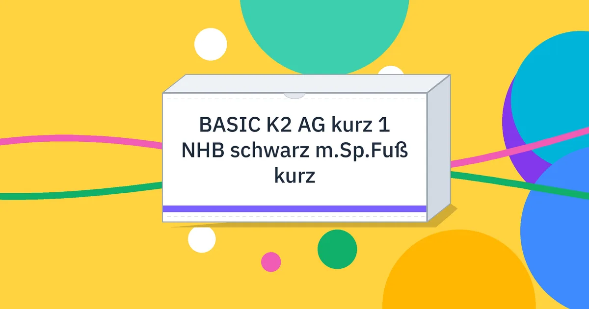 Symbolbild: Packung mit der Aufschrift BASIC K2 AG kurz 1 NHB schwarz m.Sp.Fuß kurz (PZN 20266088) – Verfügbarkeit und Bezug in Apotheken in Frankfurt am Main