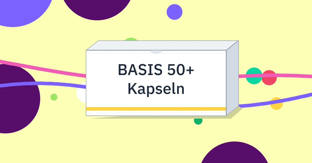 Symbolbild: Packung mit der Aufschrift BASIS 50+ Kapseln (PZN 18672384) – Verfügbarkeit und Bezug in Apotheken in Frankfurt am Main