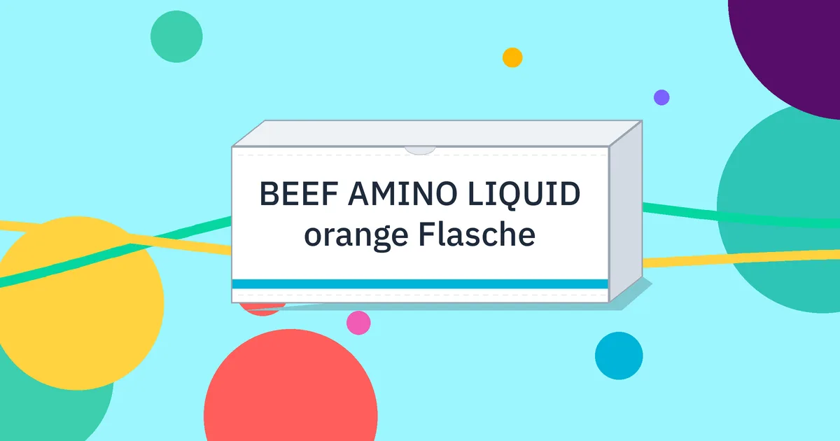 Symbolbild: Packung mit der Aufschrift BEEF AMINO LIQUID orange Flasche (PZN 04120801) – Verfügbarkeit und Bezug in Apotheken in Frankfurt am Main