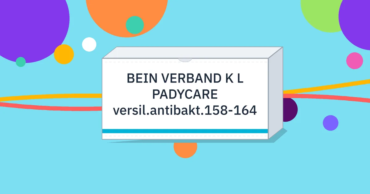 Symbolbild: Packung mit der Aufschrift BEIN VERBAND K L PADYCARE versil.antibakt.158-164 (PZN 10938724) – Verfügbarkeit und Bezug in Apotheken in Frankfurt am Main