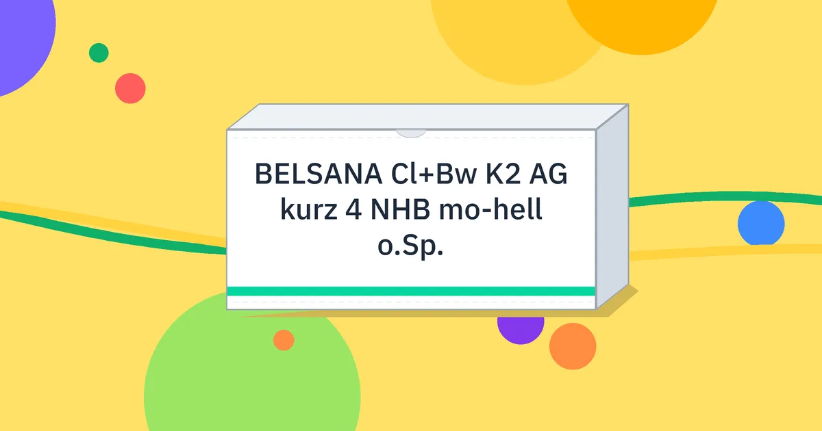 Symbolbild: Packung mit der Aufschrift BELSANA Cl+Bw K2 AG kurz 4 NHB mo-hell o.Sp. (PZN 12247384) – Verfügbarkeit und Bezug in Apotheken in Frankfurt am Main
