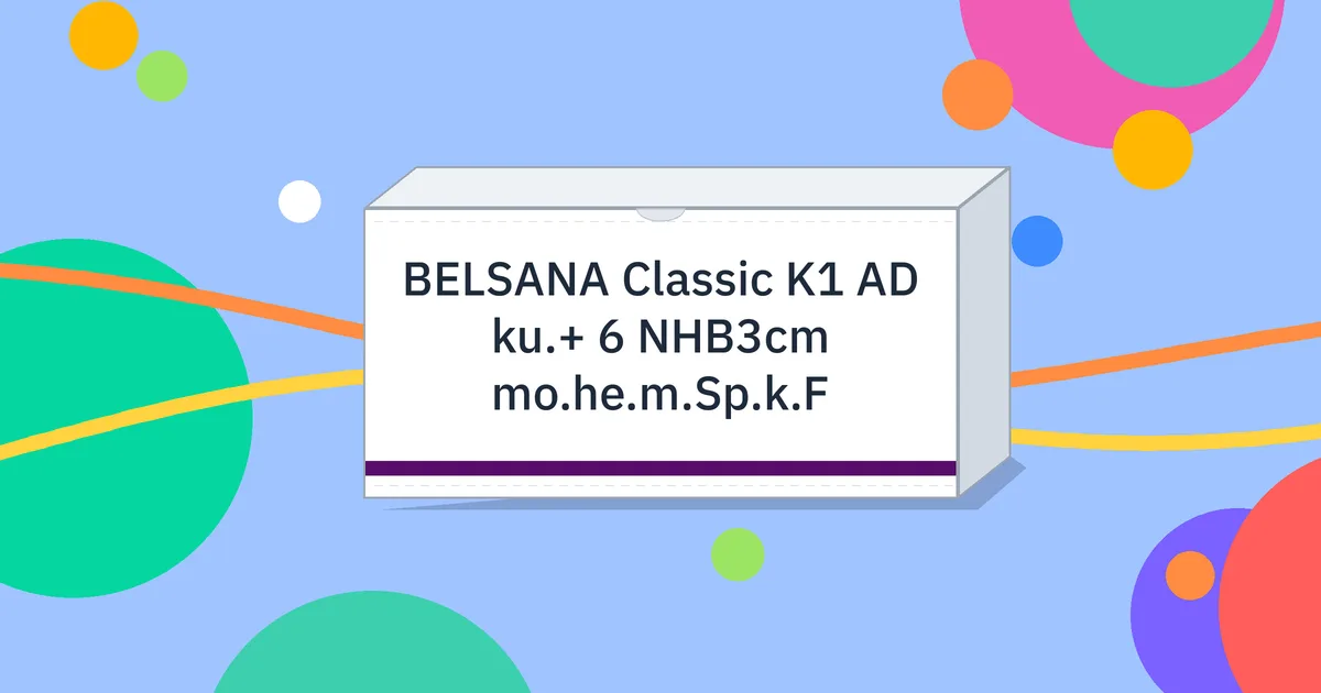 Symbolbild: Packung mit der Aufschrift BELSANA Classic K1 AD ku.+ 6 NHB3cm mo.he.m.Sp.k.F (PZN 19257256) – Verfügbarkeit und Bezug in Apotheken in Frankfurt am Main