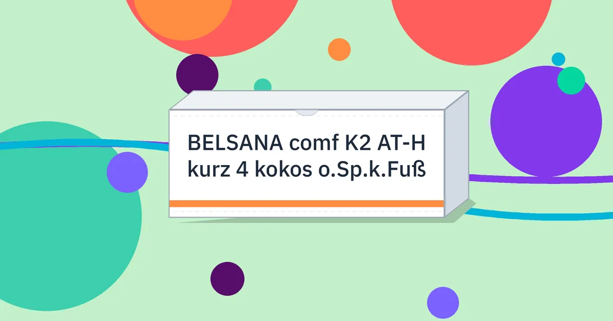 Symbolbild: Packung mit der Aufschrift BELSANA comf K2 AT-H kurz 4 kokos o.Sp.k.Fuß (PZN 12330228) – Verfügbarkeit und Bezug in Apotheken in Frankfurt am Main