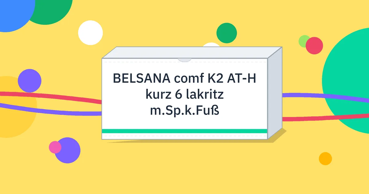 Symbolbild: Packung mit der Aufschrift BELSANA comf K2 AT-H kurz 6 lakritz m.Sp.k.Fuß (PZN 12331854) – Verfügbarkeit und Bezug in Apotheken in Frankfurt am Main