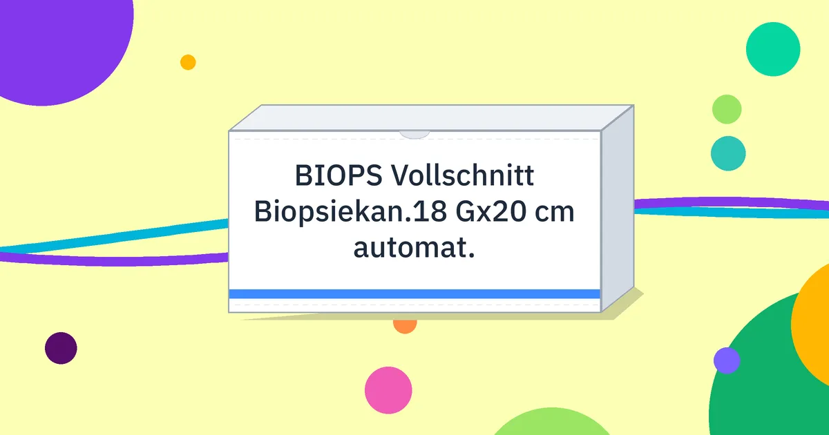 Symbolbild: Packung mit der Aufschrift BIOPS Vollschnitt Biopsiekan.18 Gx20 cm automat. (PZN 06123146) – Verfügbarkeit und Bezug in Apotheken in Frankfurt am Main