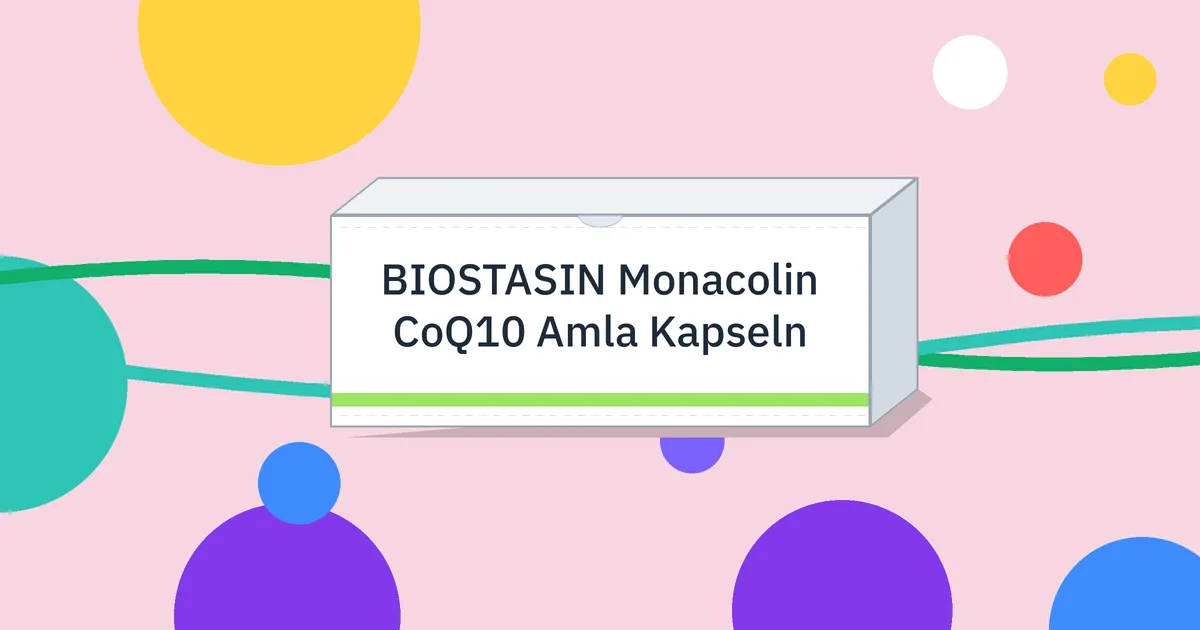 Symbolbild: Packung mit der Aufschrift BIOSTASIN Monacolin CoQ10 Amla Kapseln (PZN 19666144) – Verfügbarkeit und Bezug in Apotheken in Frankfurt am Main