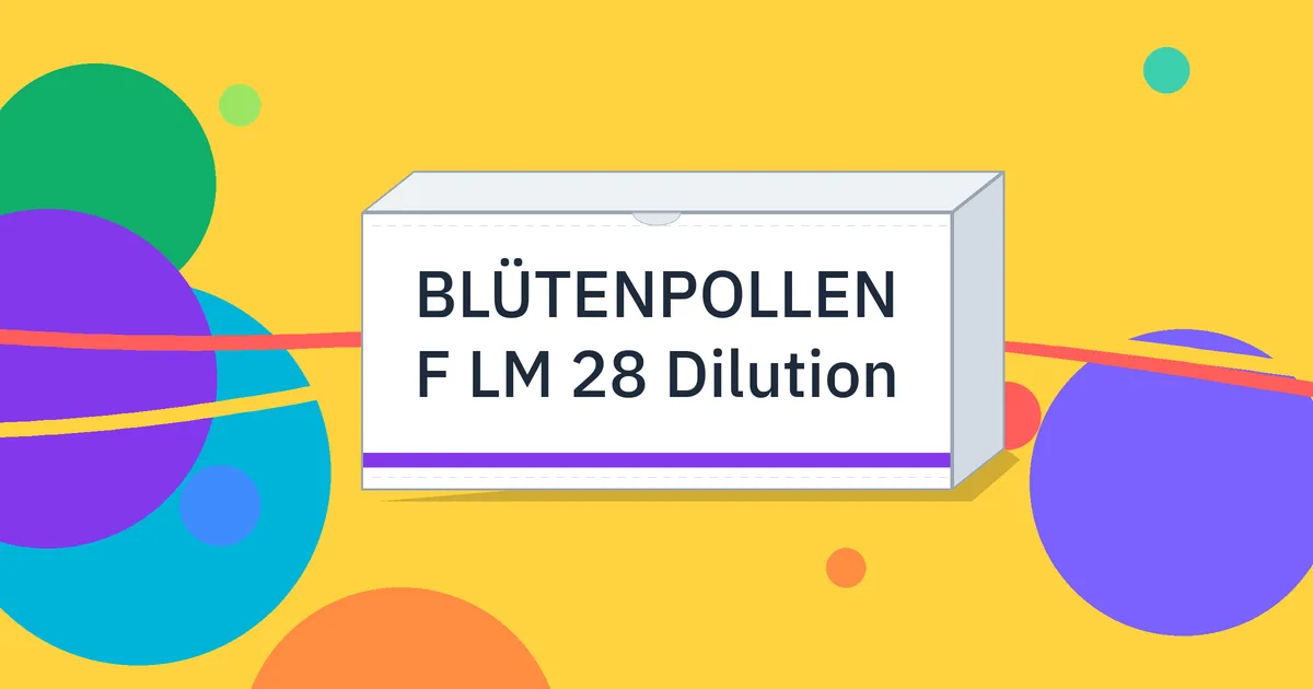 Symbolbild: Packung mit der Aufschrift BLÜTENPOLLEN F LM 28 Dilution (PZN 13389778) – Verfügbarkeit und Bezug in Apotheken in Frankfurt am Main