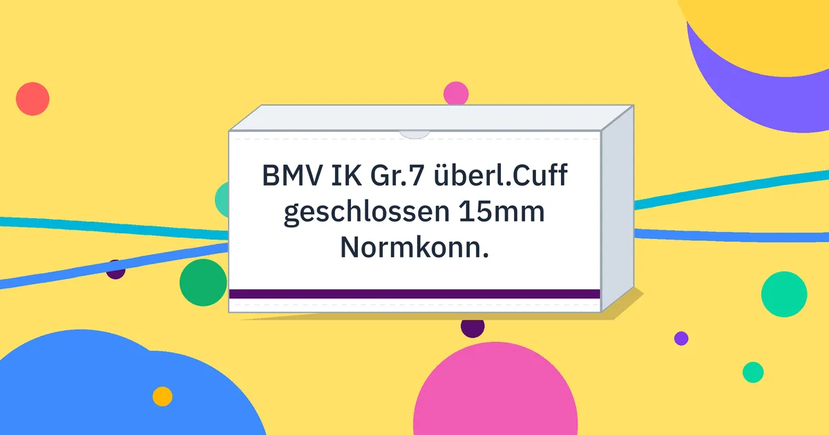 Symbolbild: Packung mit der Aufschrift BMV IK Gr.7 überl.Cuff geschlossen 15mm Normkonn. (PZN 18381712) – Verfügbarkeit und Bezug in Apotheken in Frankfurt am Main