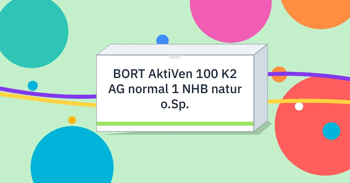 Symbolbild: Packung mit der Aufschrift BORT AktiVen 100 K2 AG normal 1 NHB natur o.Sp. (PZN 13730036) – Verfügbarkeit und Bezug in Apotheken in Frankfurt am Main