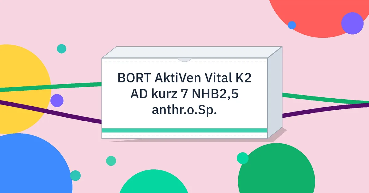 Symbolbild: Packung mit der Aufschrift BORT AktiVen Vital K2 AD kurz 7 NHB2,5 anthr.o.Sp. (PZN 17499713) – Verfügbarkeit und Bezug in Apotheken in Frankfurt am Main