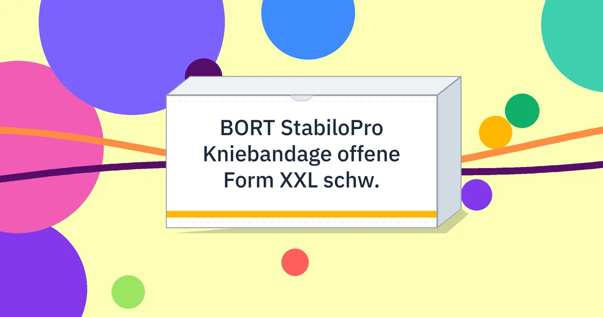 Symbolbild: Packung mit der Aufschrift BORT StabiloPro Kniebandage offene Form XXL schw. (PZN 00289727) – Verfügbarkeit und Bezug in Apotheken in Frankfurt am Main