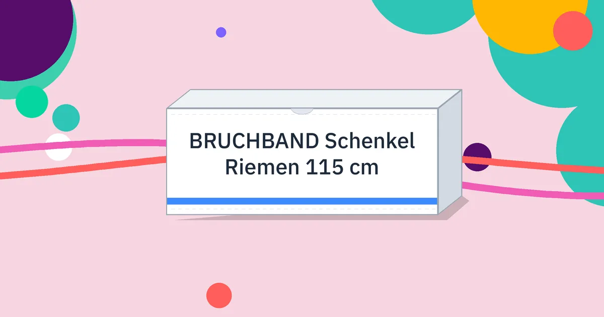 Symbolbild: Packung mit der Aufschrift BRUCHBAND Schenkel Riemen 115 cm (PZN 01725573) – Verfügbarkeit und Bezug in Apotheken in Frankfurt am Main