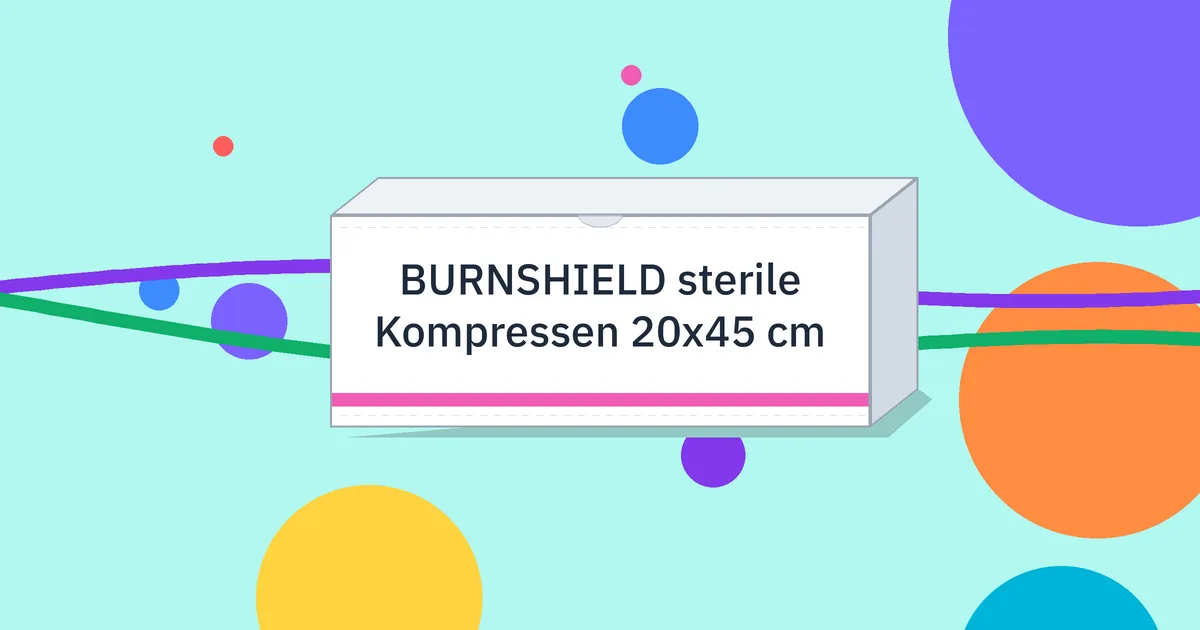 Symbolbild: Packung mit der Aufschrift BURNSHIELD sterile Kompressen 20x45 cm (PZN 18669927) – Verfügbarkeit und Bezug in Apotheken in Frankfurt am Main