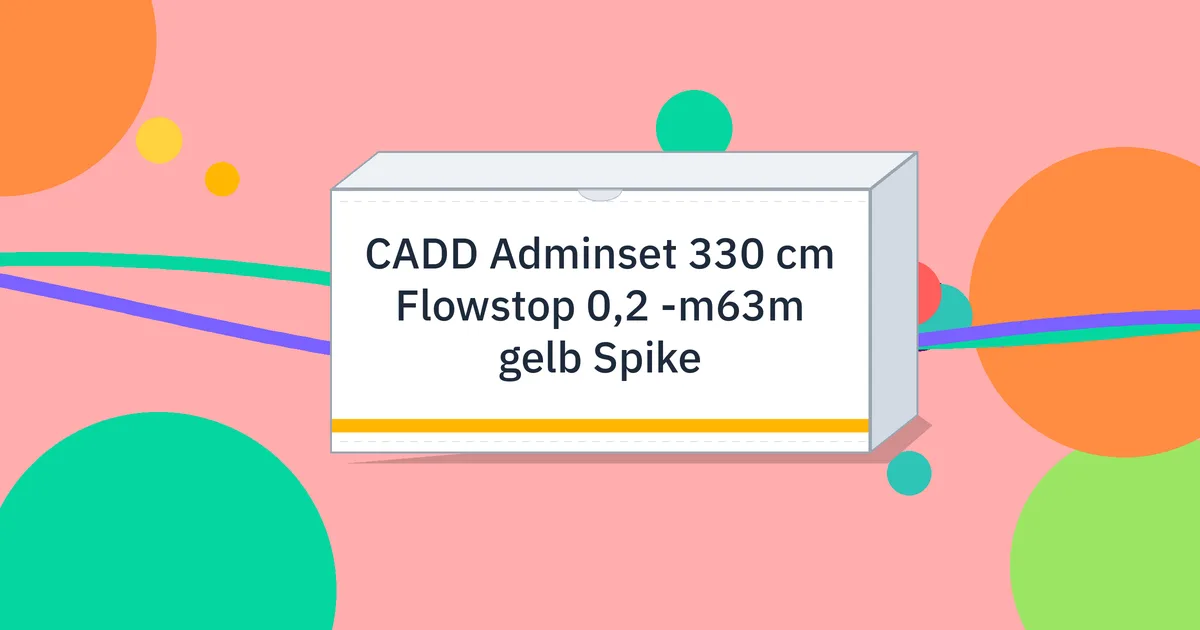 Symbolbild: Packung mit der Aufschrift CADD Adminset 330 cm Flowstop 0,2 -m63m gelb Spike (PZN 16786178) – Verfügbarkeit und Bezug in Apotheken in Frankfurt am Main